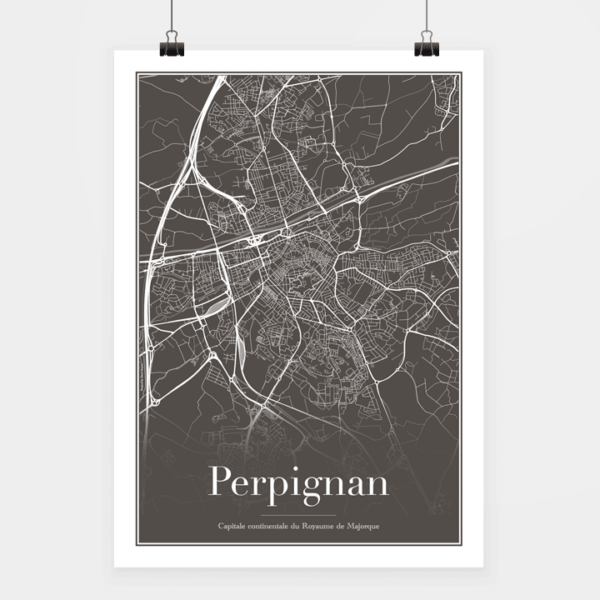 Poster Perpignan Map Noir – Direct Graphic